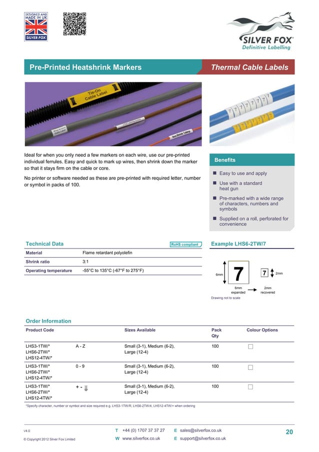 Silver Fox Heatshrink Cable Markers - Pre-Printed | PDF | Science