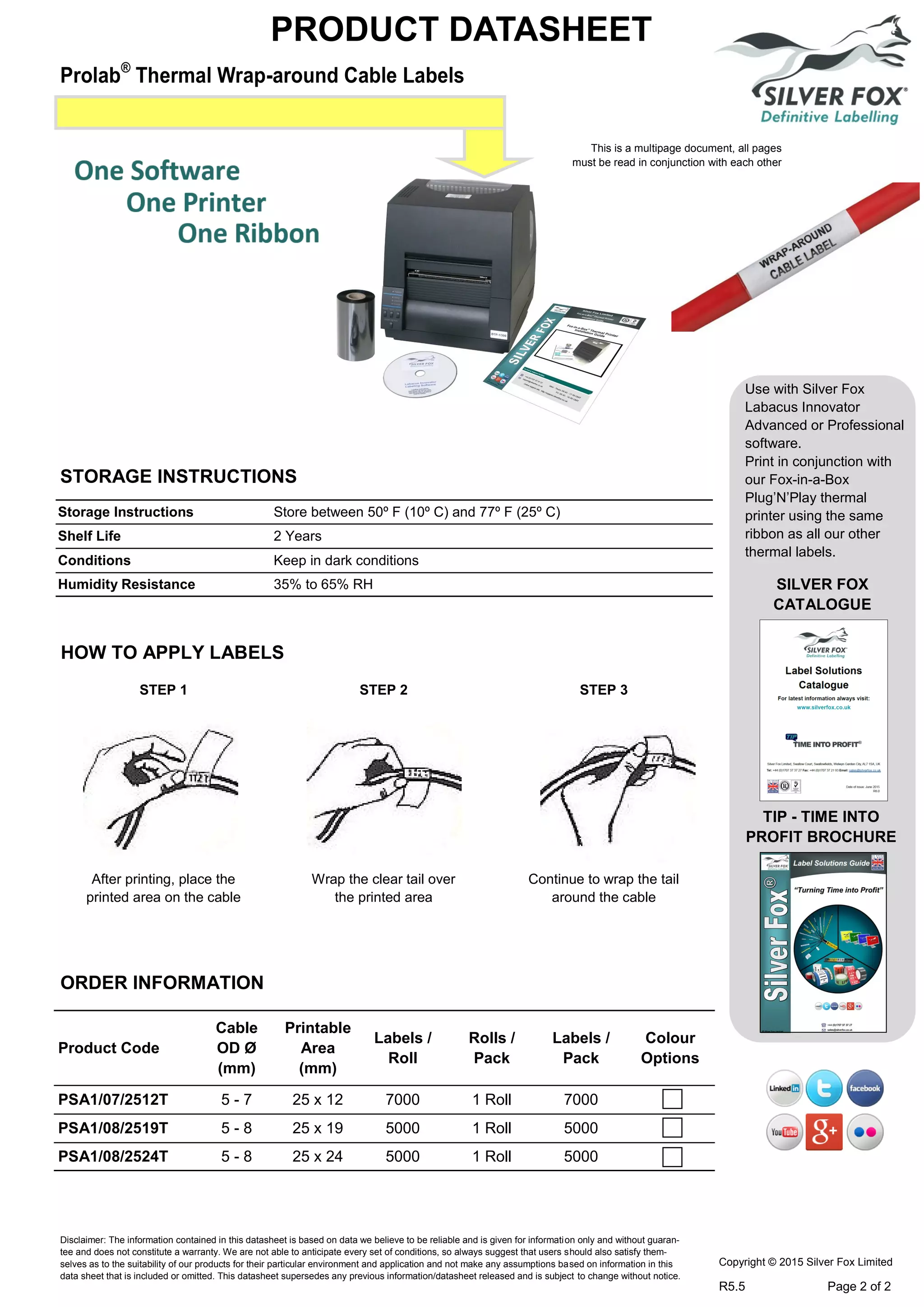 Silver Fox Prolab Wrap-around Cable Labels - Thermal | PDF