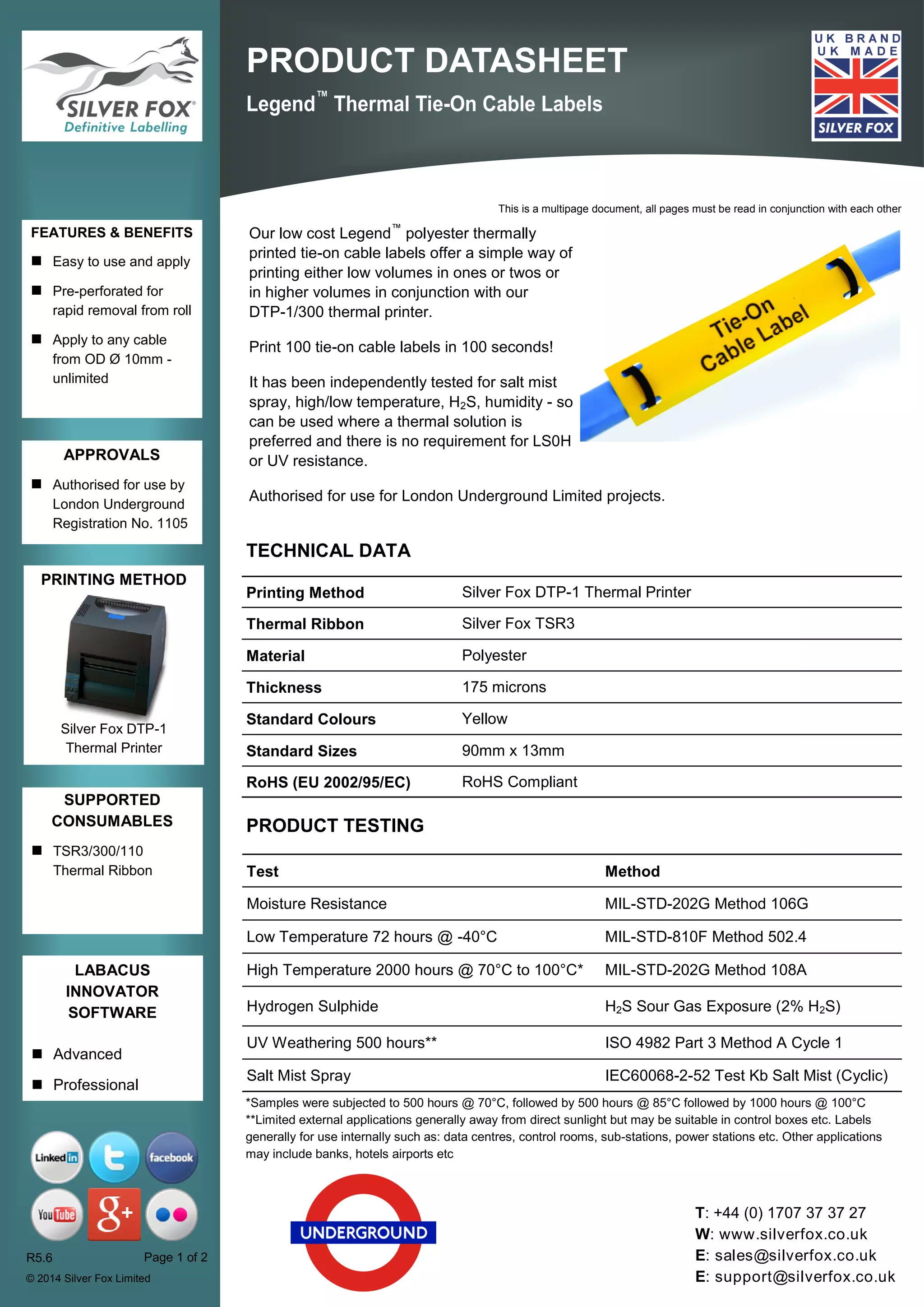 Silver Fox Tie-on Thermal Cable Labels | PDF | Science