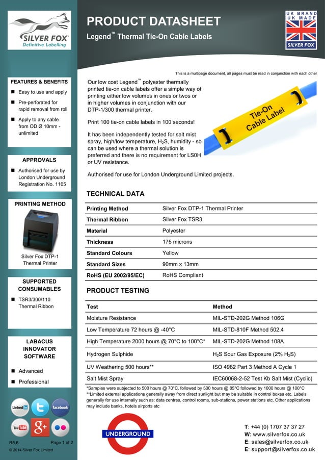 Silver Fox Tie-on Thermal Cable Labels | PDF | Science