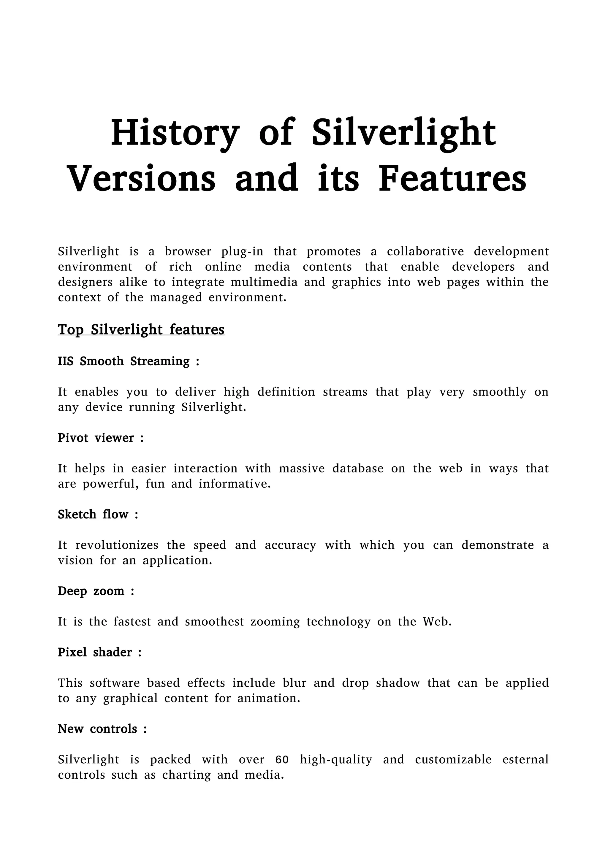 Silverlight versions-features | PDF