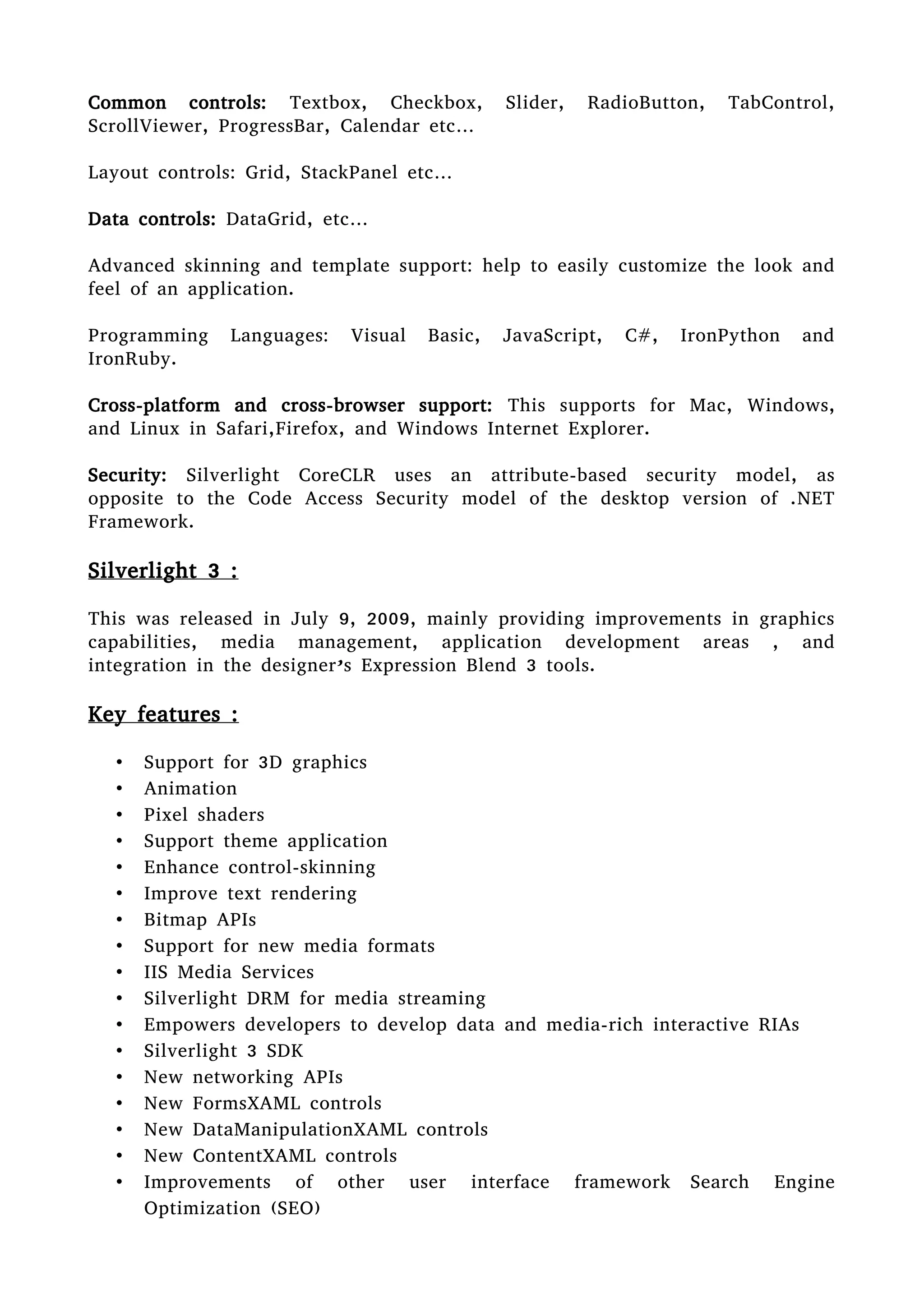 Silverlight versions-features | PDF