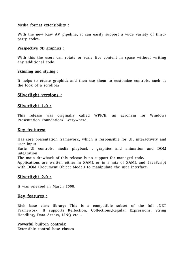 Silverlight versions-features | PDF | Computing | Technology & Computing