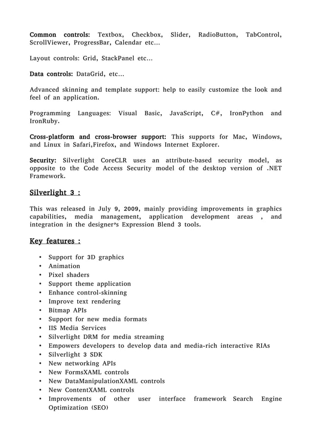 Silverlight versions-features | PDF | Computing | Technology & Computing