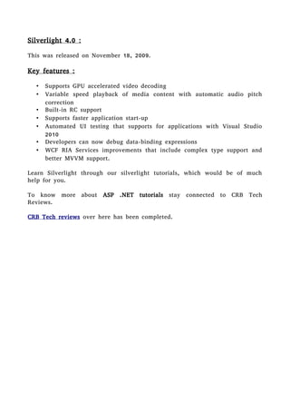 Silverlight versions-features | PDF