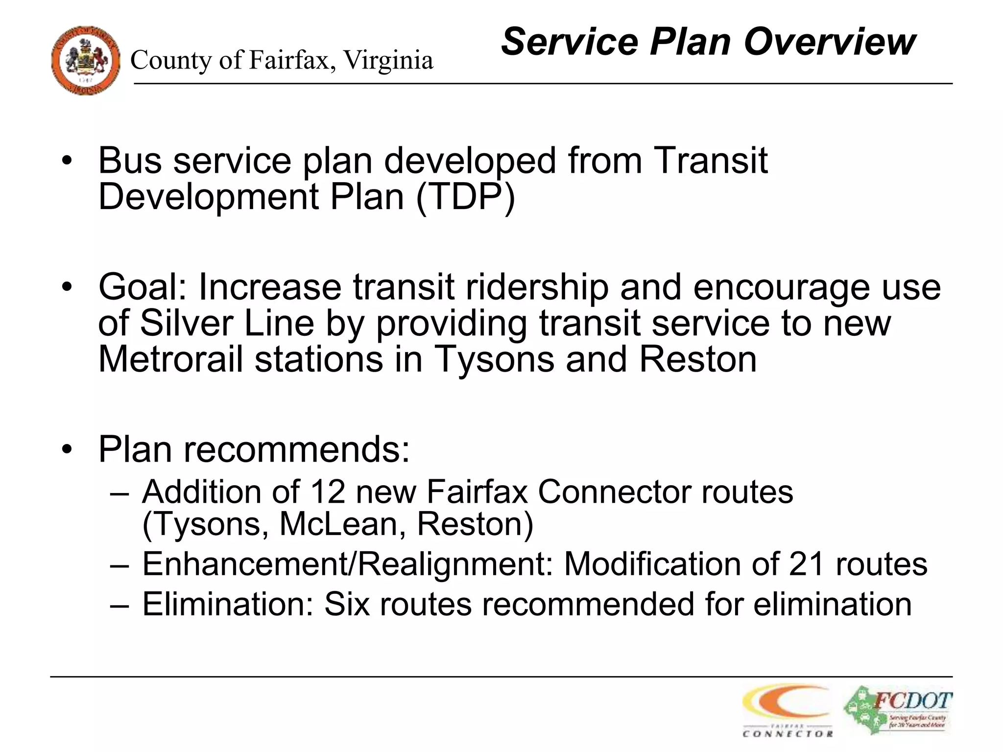 FCDOT: Silver Line Phase 1 Bus Service Plan | PPTX | Rail Travel ...