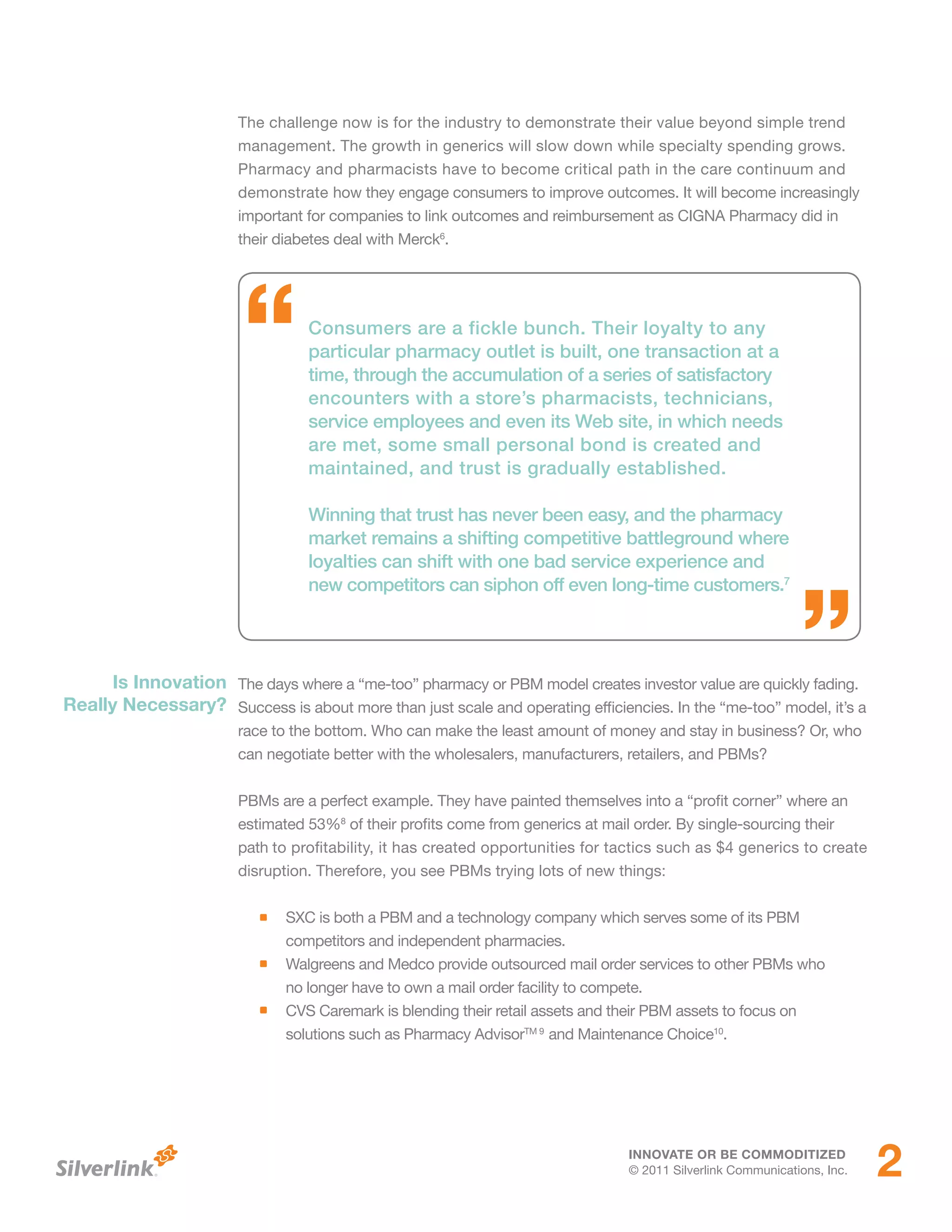 PBM Whitepaper 2011: Innovate Or Be Commoditized | PDF | Health ...