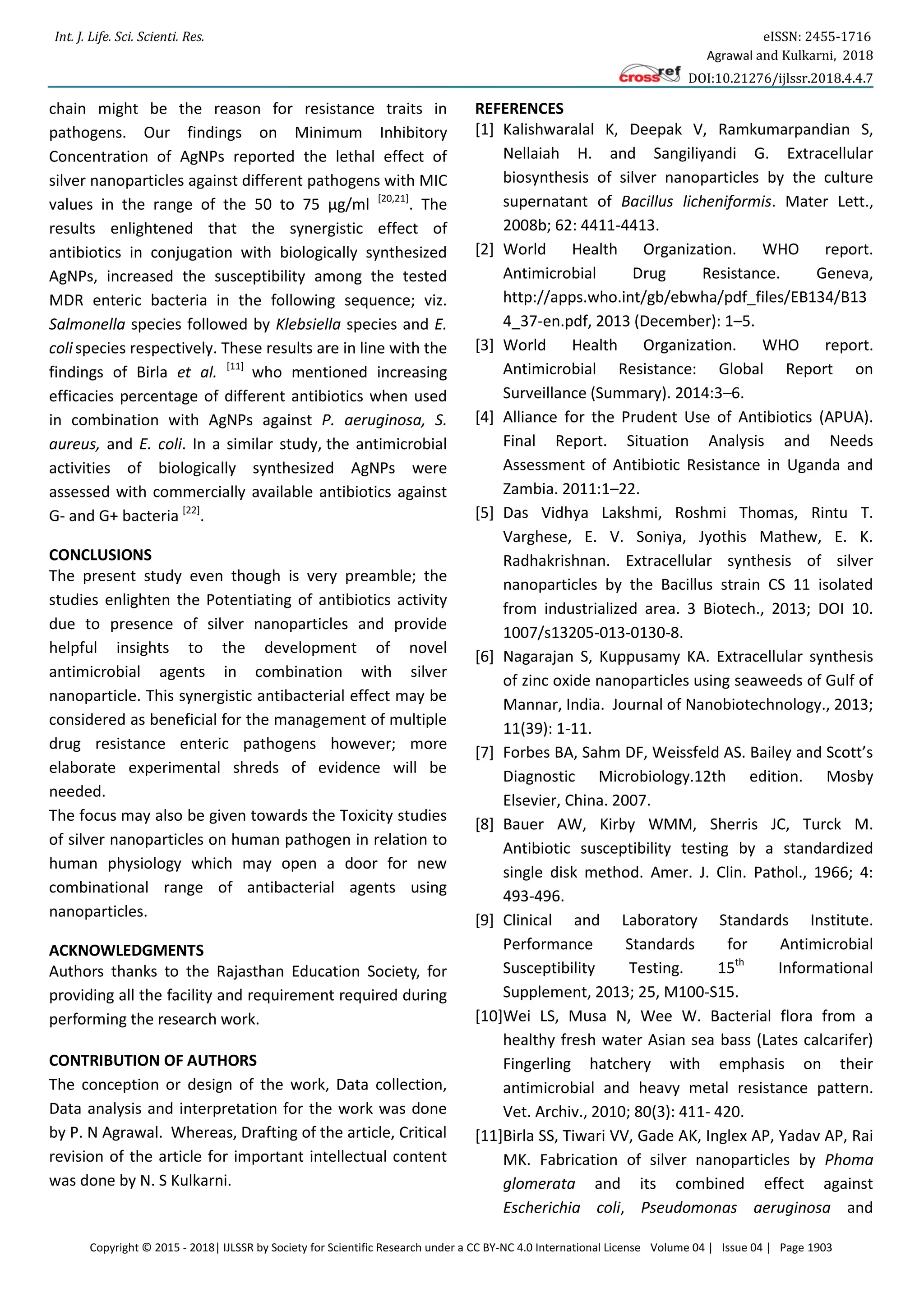 Studies on Bacterial Synthesis of Silver Nanoparticles and its ...