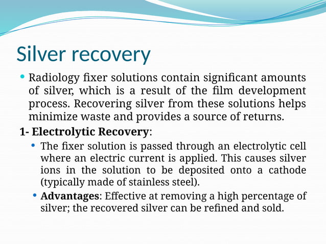 Silver recovery in radiology fixer solutions.pptx | Chemistry | Science