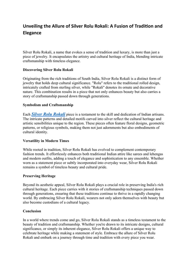 Unveiling the Allure of Silver Rolu Rokali: A Fusion of Tradition and ...