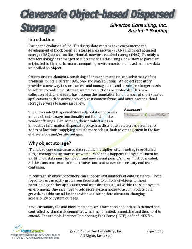 Silverton cleversafe-object-based-dispersed-storage | PDF
