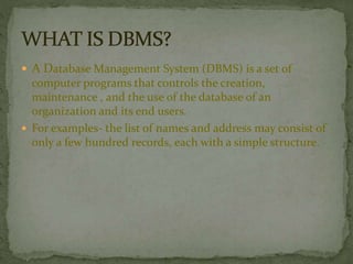 Silvester presentation on dbms | PPTX | Databases | Computer Software ...