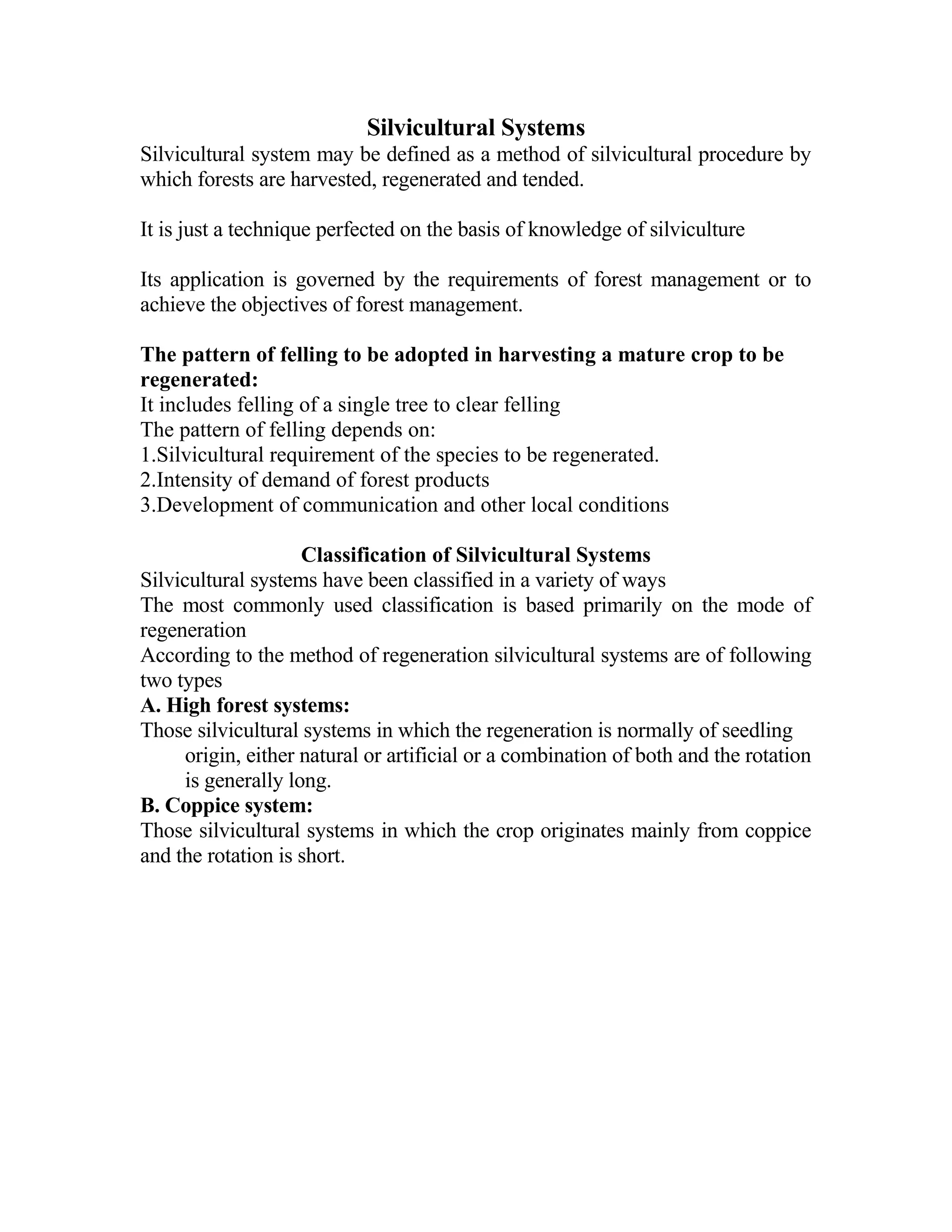 Silviculture iof (silviculture system) | DOC