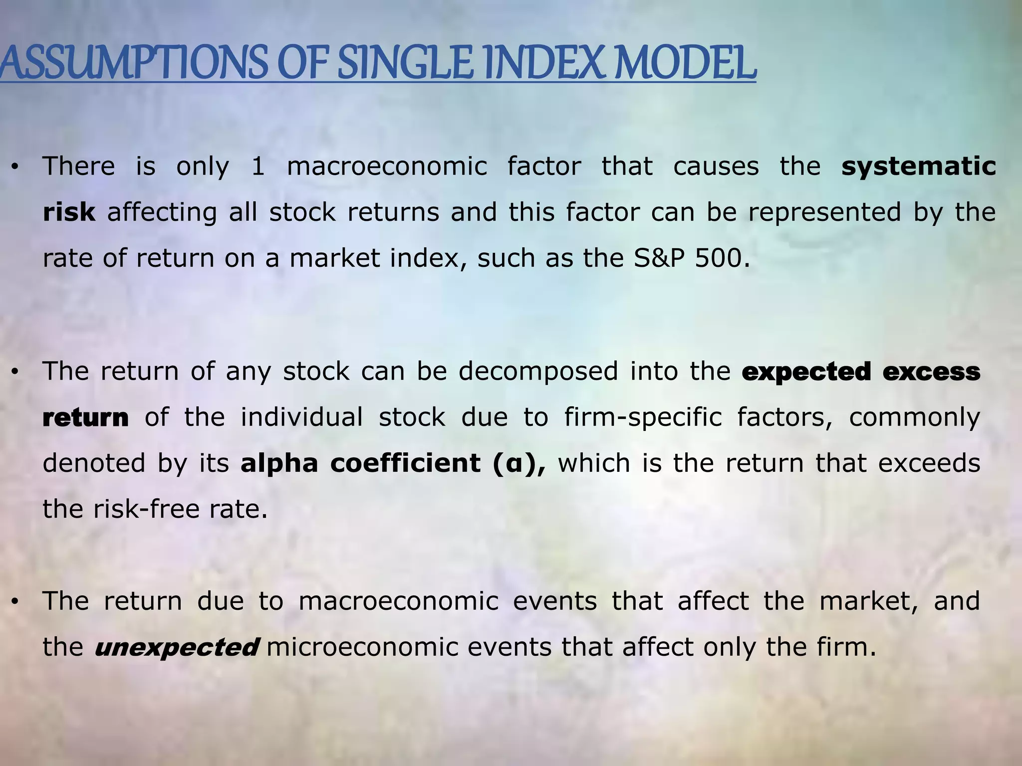 Single index model | PPTX | Stocks and Bonds | Personal Investing