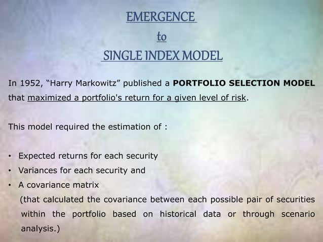 Single index model | PPTX | Stocks and Bonds | Personal Investing