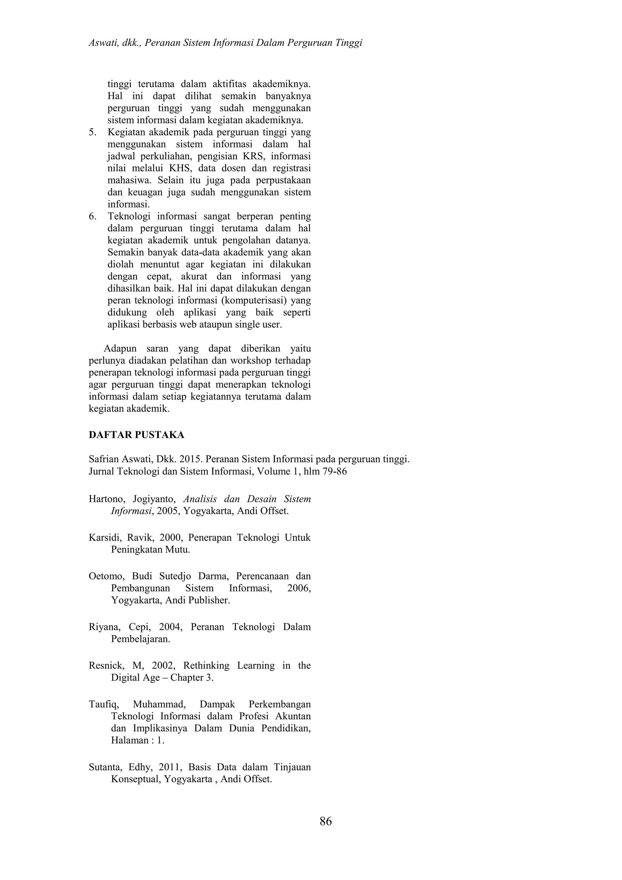 Sim 1, yulia ayu priscilla, hapzi ali, peranan sistem informasi pada perguruan tinggi ...