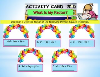 Factoring Perfect Square Trinomial - SIM | PPTX