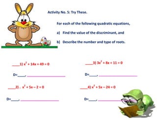 nature of the roots and discriminant | PPTX