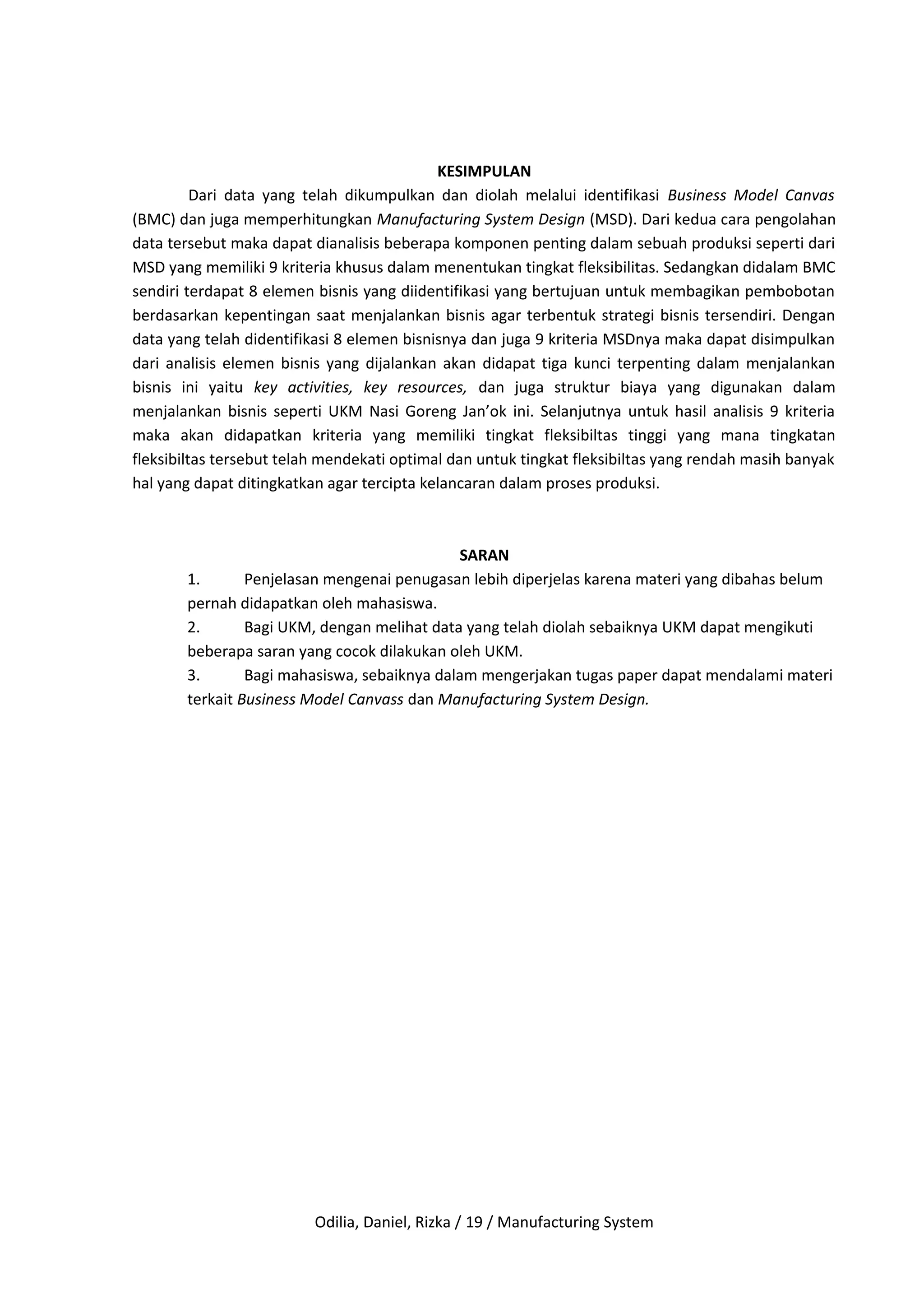 Integrasi Business Model Canvas dengan desain sistem manuafaktur dalam implementasi bisnis nasi ...