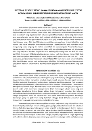 Integrasi Business Model Canvas dengan desain sistem manuafaktur dalam implementasi bisnis nasi ...