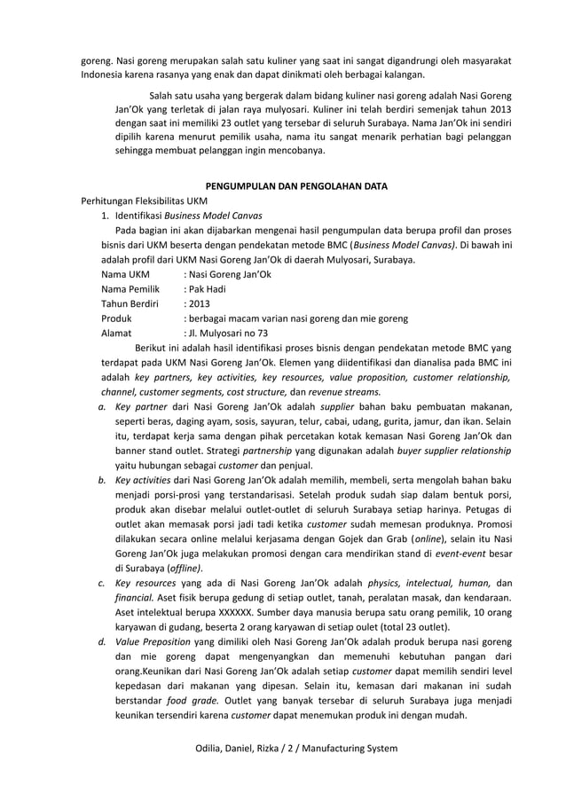 Integrasi Business Model Canvas dengan desain sistem manuafaktur dalam implementasi bisnis nasi ...