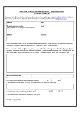 Simarc property management - Application To freeholder for ...