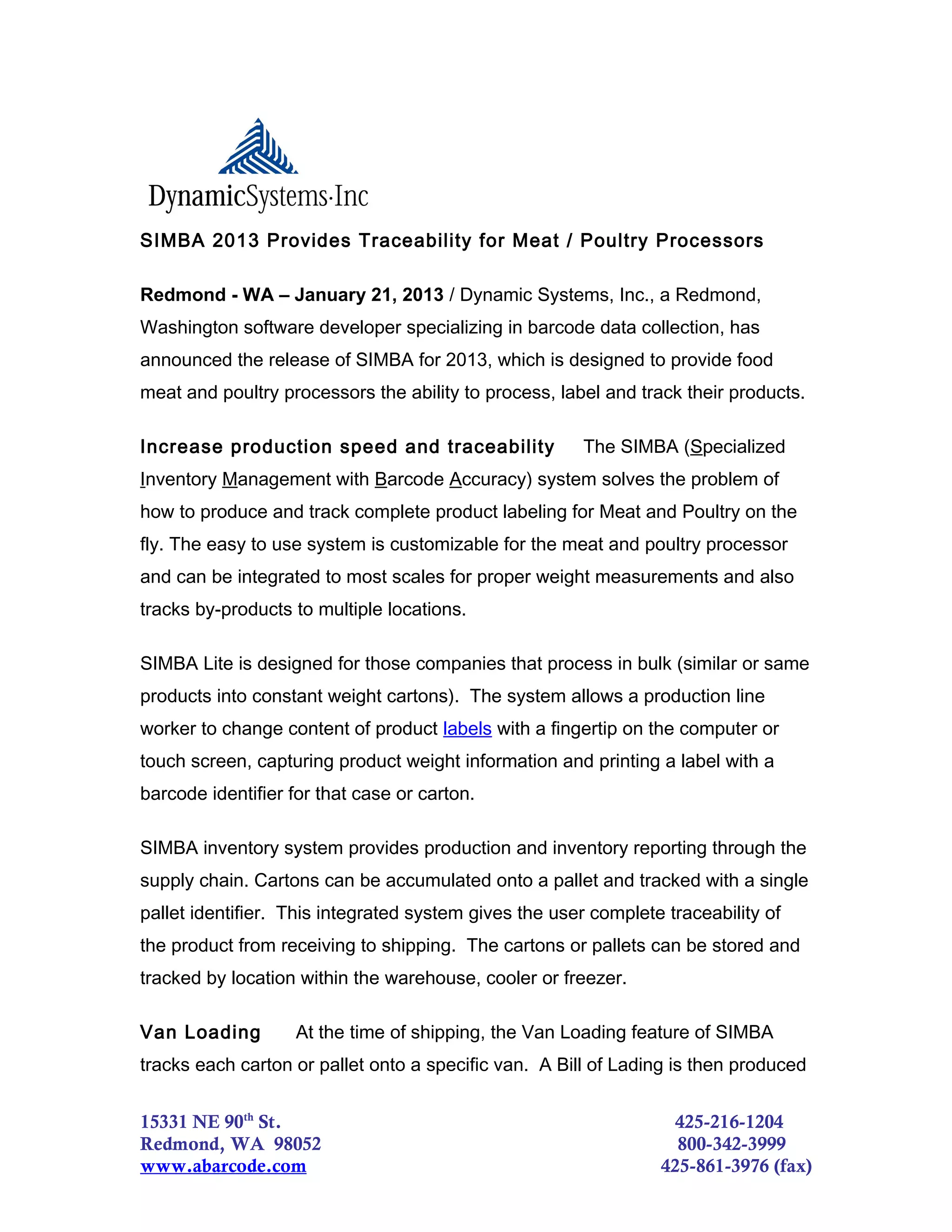 Simba for meat & poultry traceability | DOC