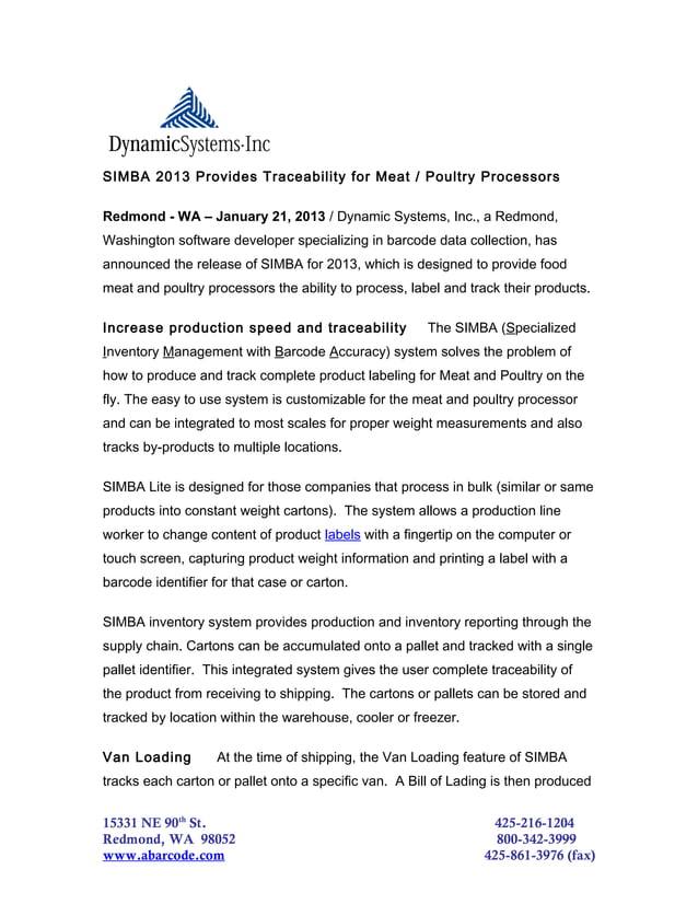 Simba for meat & poultry traceability | PDF