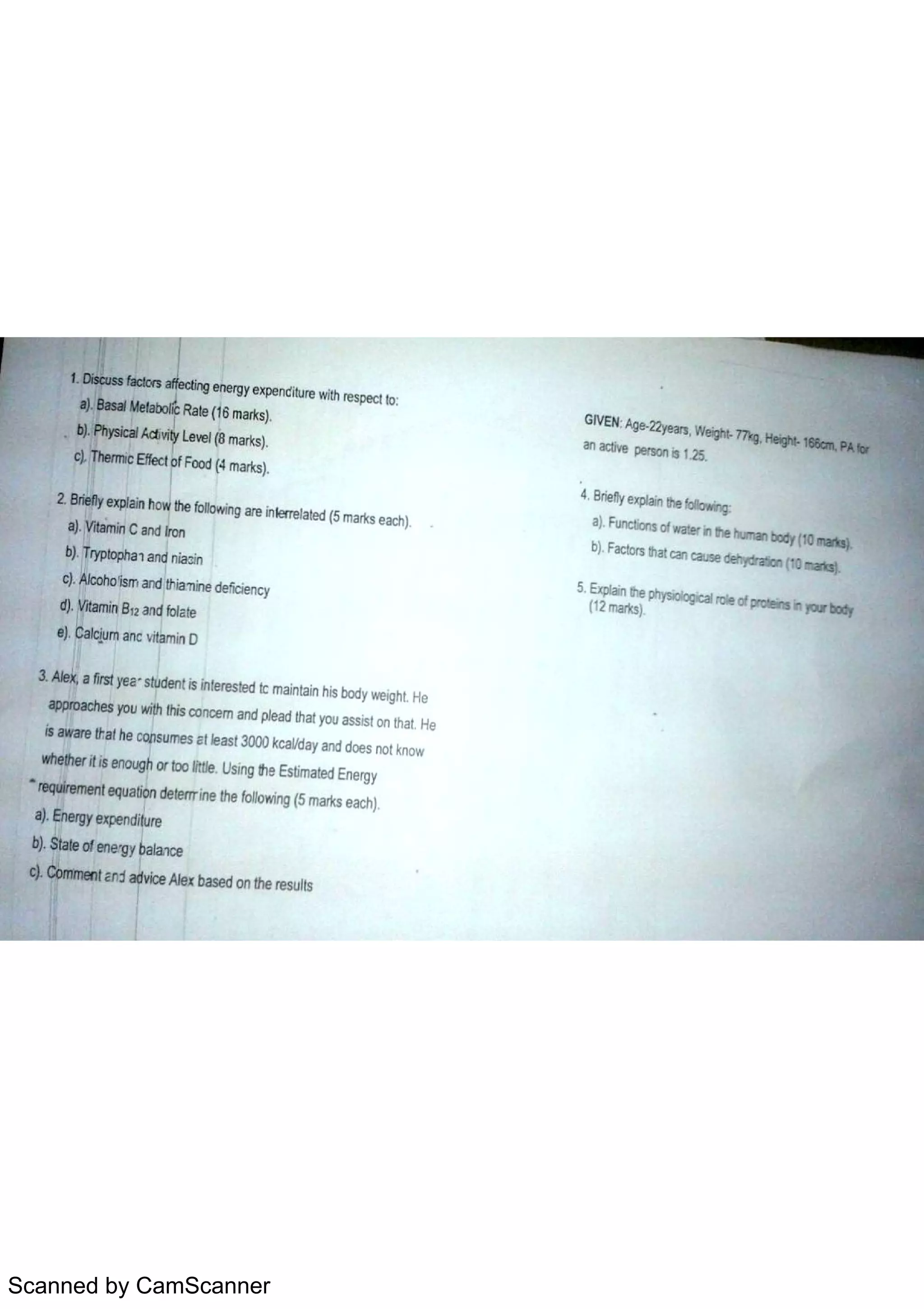 Introduction to human nutrition past papers -(Hn 201) | PDF