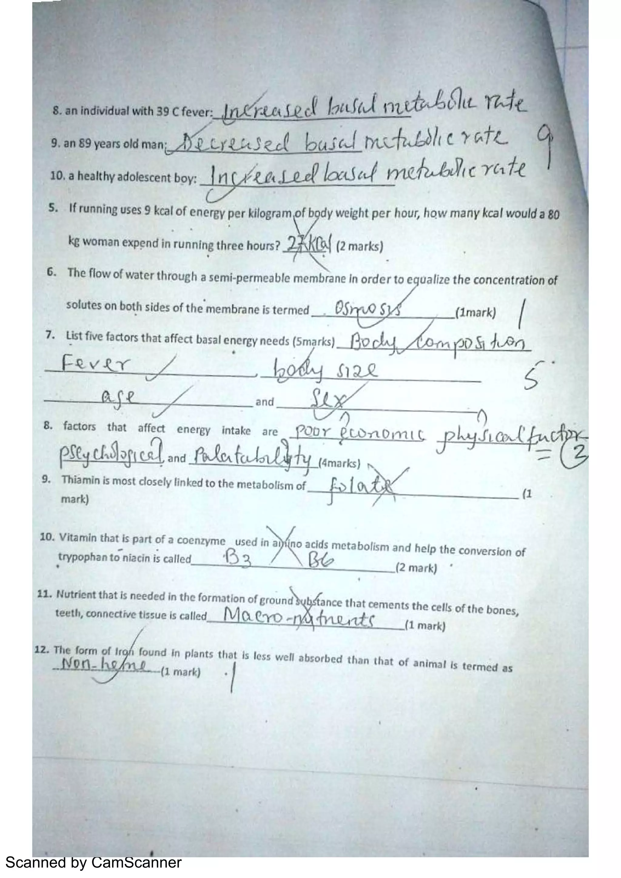 Introduction to human nutrition past papers -(Hn 201) | PDF