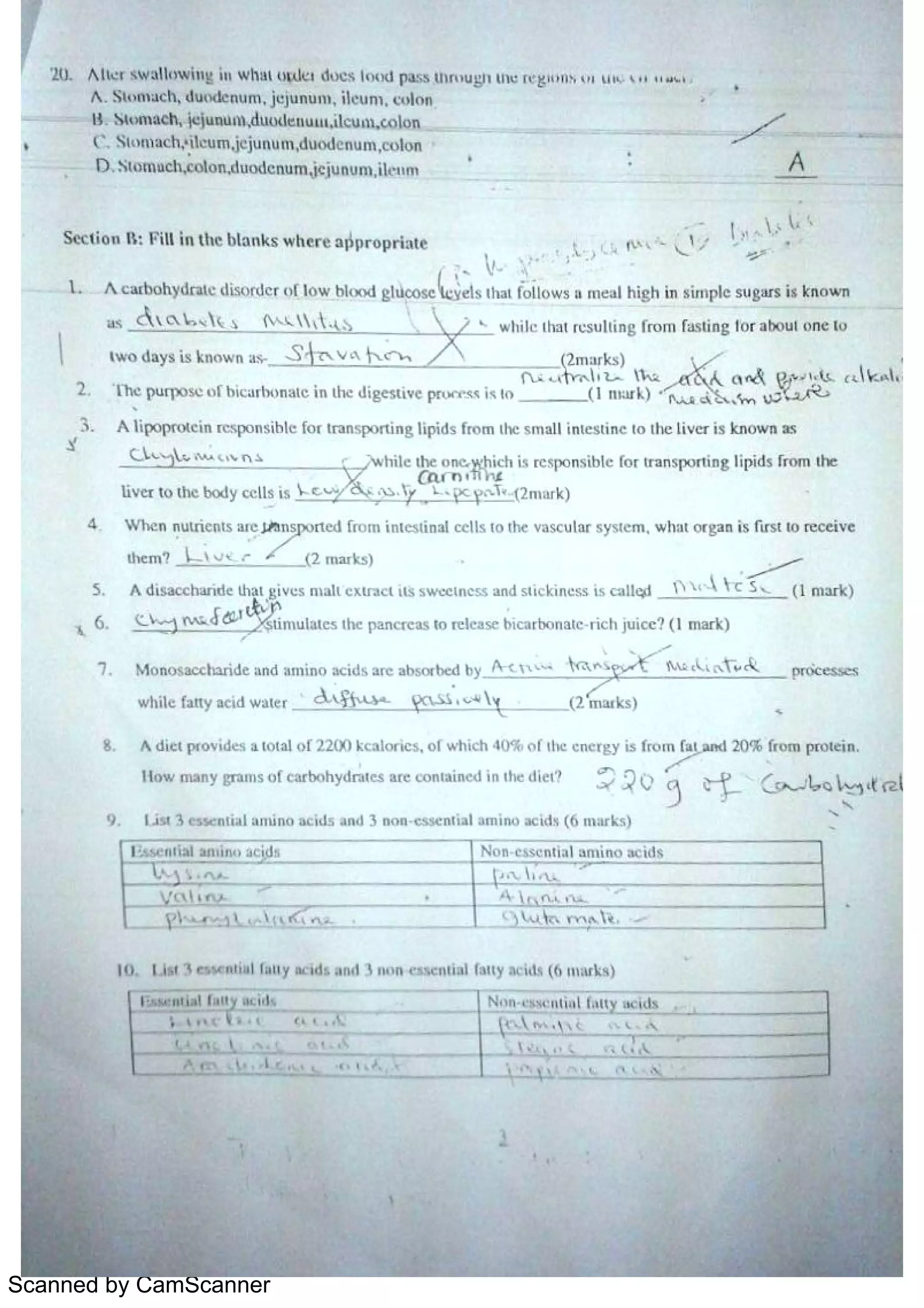 Introduction to human nutrition past papers -(Hn 201) | PDF