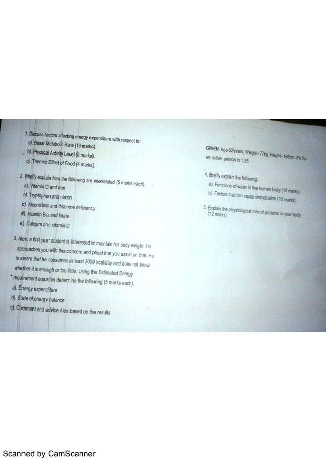 Introduction to human nutrition past papers -(Hn 201) | PDF