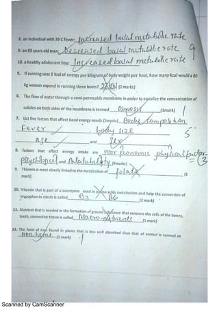 Introduction to human nutrition past papers -(Hn 201) | PDF