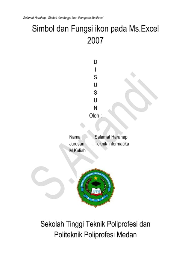 Simbol dan fungsi ikon pada ms.excel | DOCX