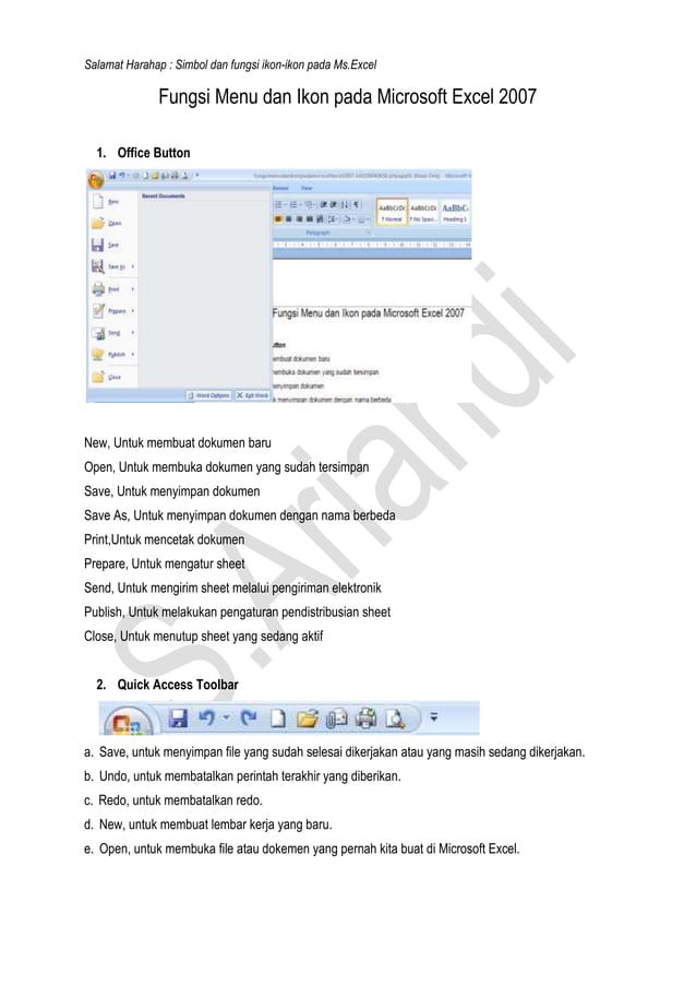 Simbol dan fungsi ikon pada ms.excel | DOCX
