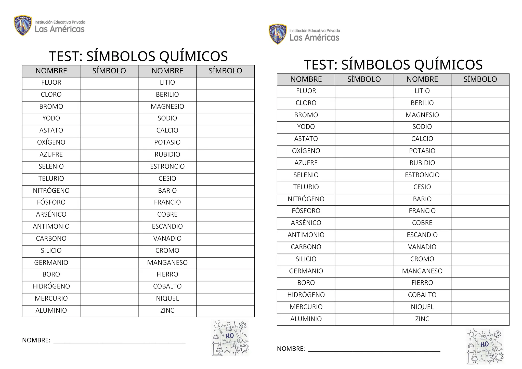 SIMBOLOS quimico TEST. APRENDIENDO QUIMICA | DOCX
