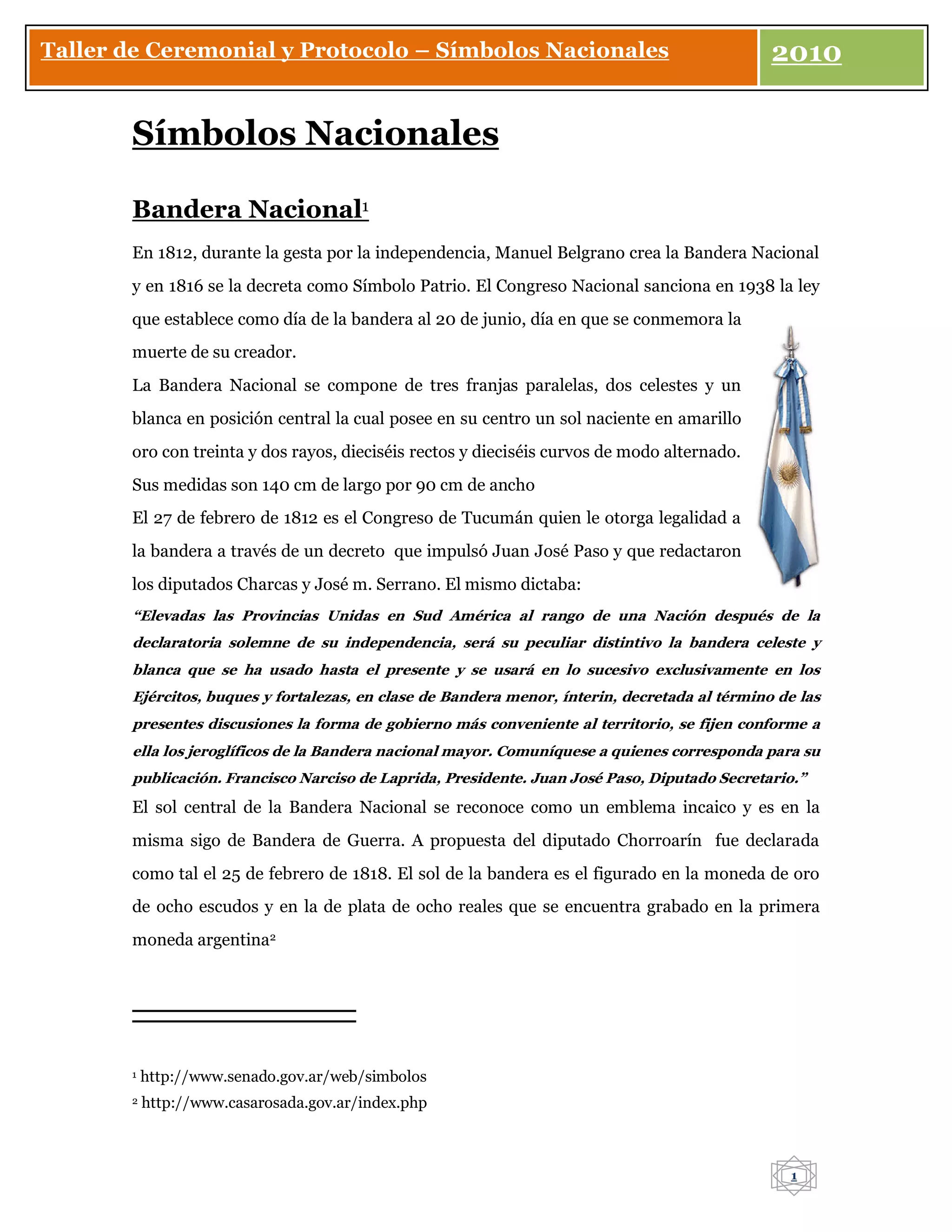 Ceremonialy Protocolo - Simbolos nacionales - UNLaM Lic. Monasterio | PDF