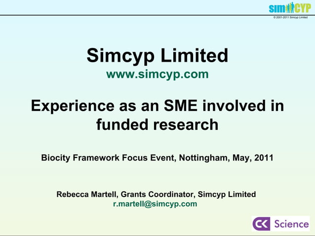 Simcyp Presentation - Rebecca Martell | PPT