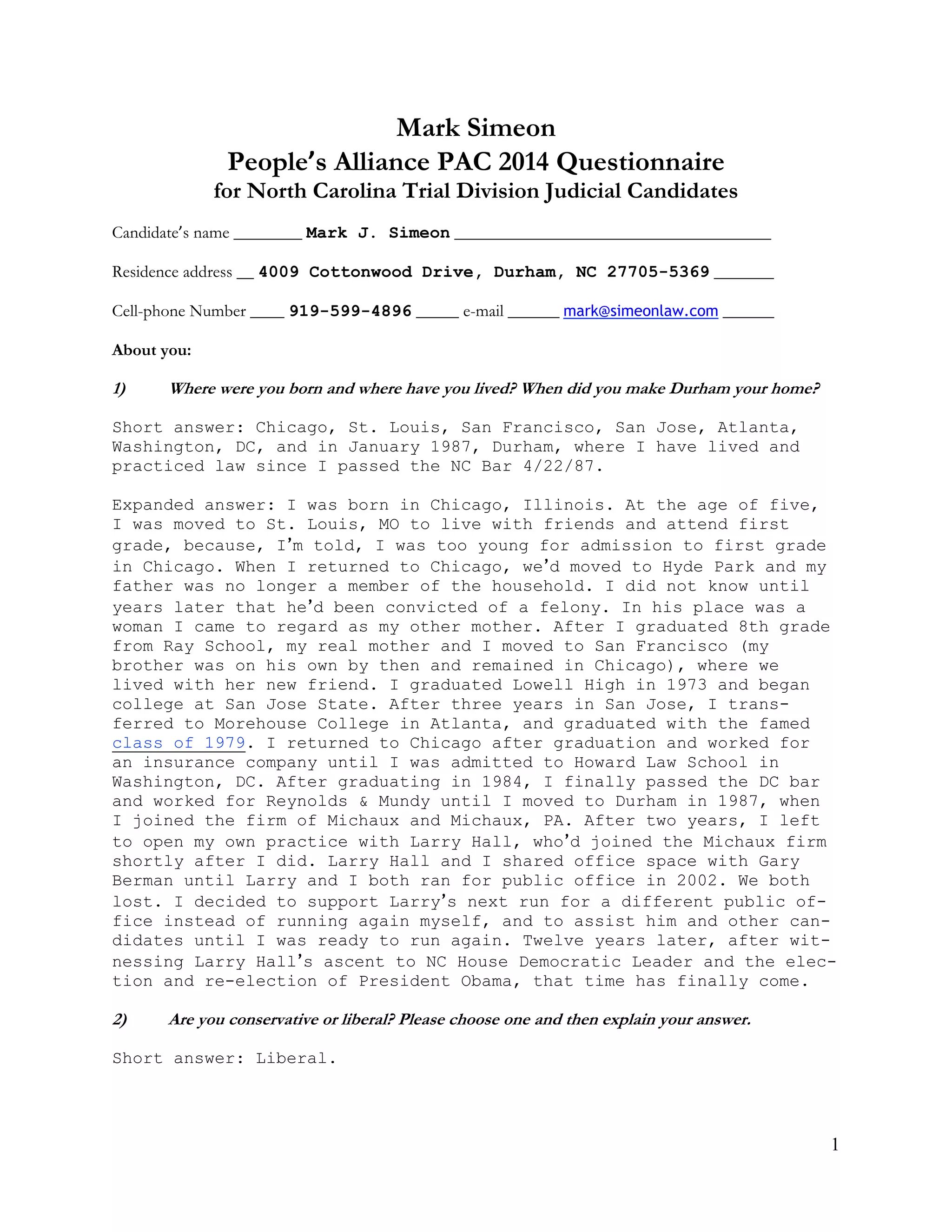 Mark Simeon 2014 PA-PAC Questionnaire | PDF | Graduation | Personal ...