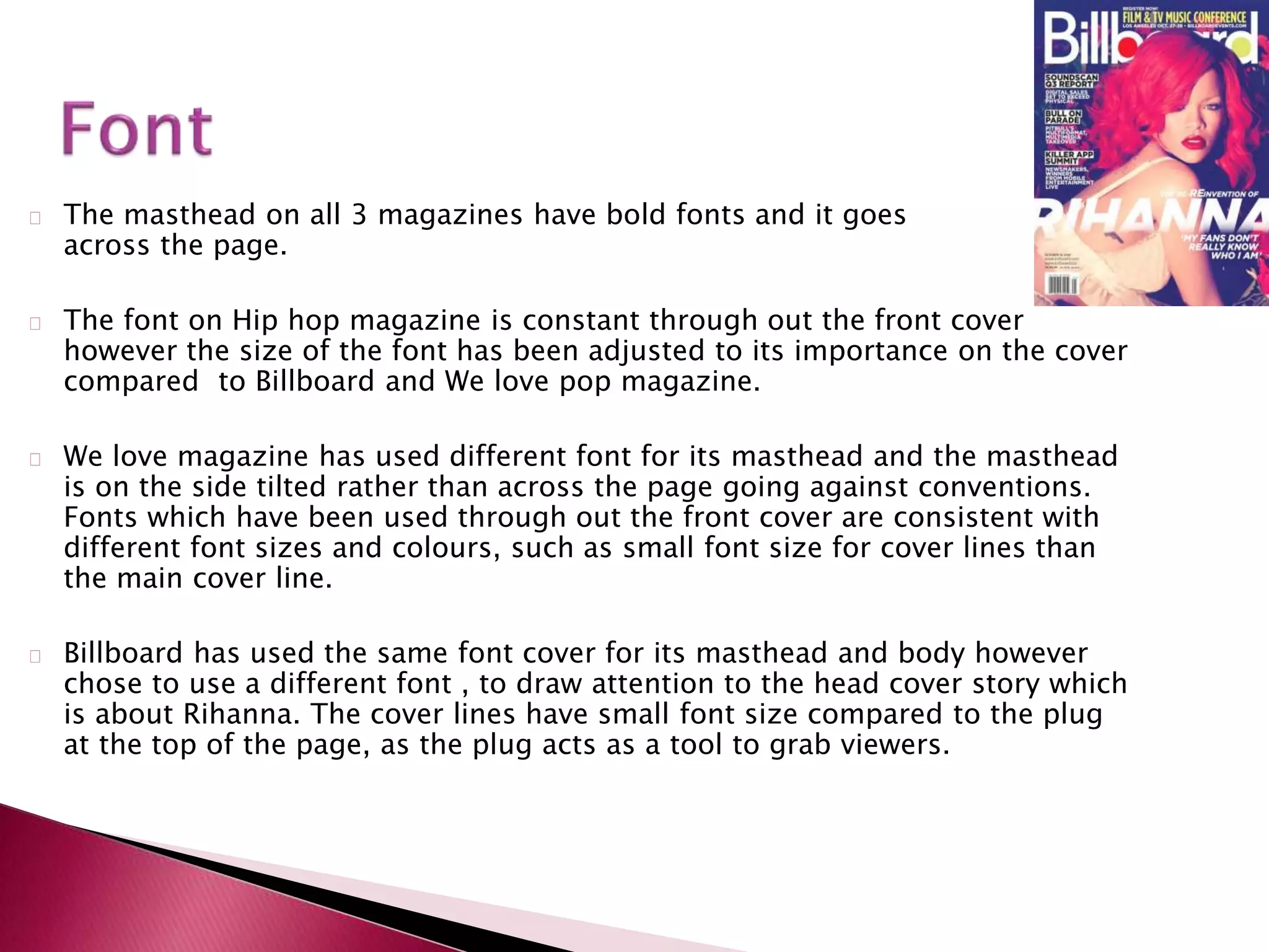 Similarities and differences between 3 music genre magazines | PPTX