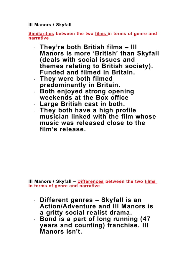 Similarities and differences skyfall ill manors | PDF