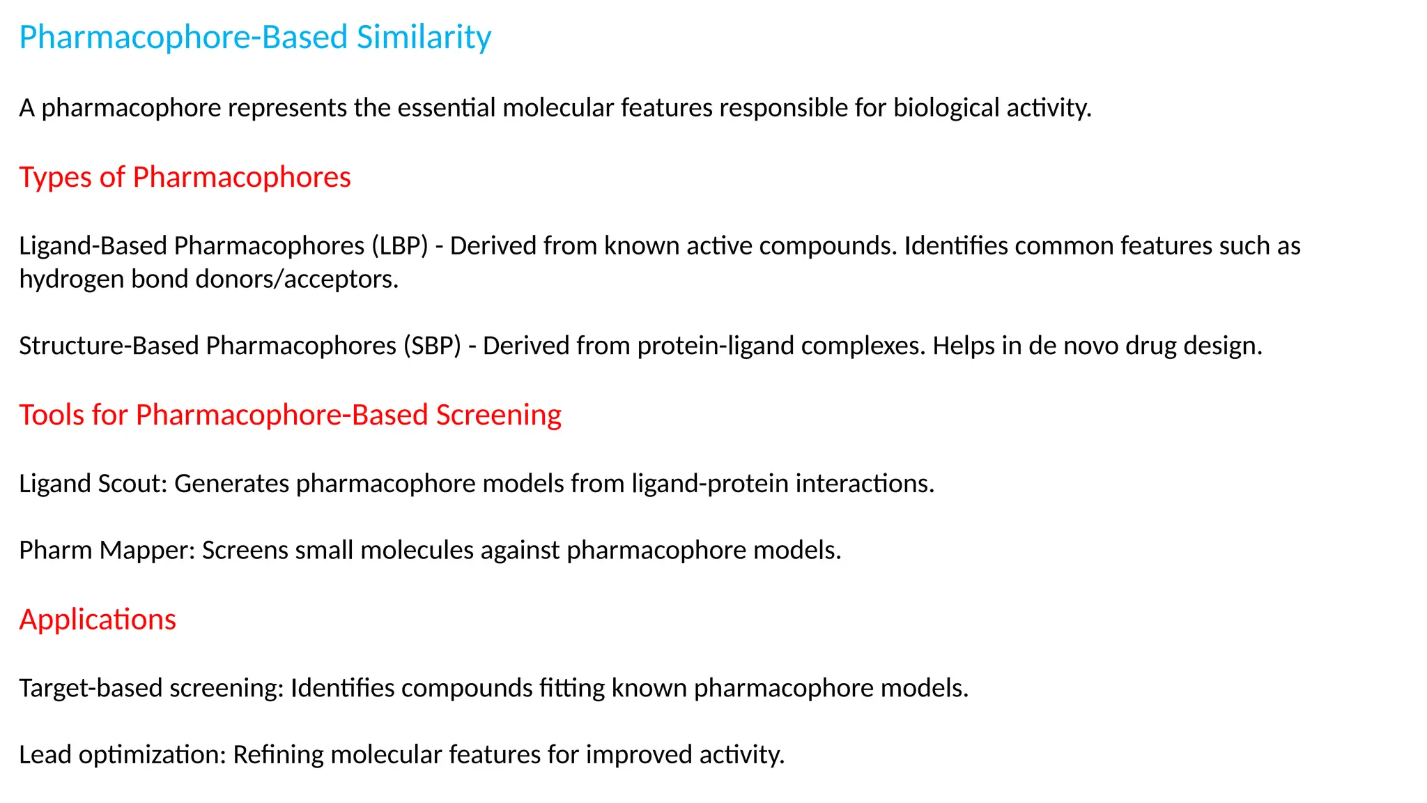 SIMILARITY BASED METHODS & PHARMACOPHORE BASED SCREENING M.PHARMA ...