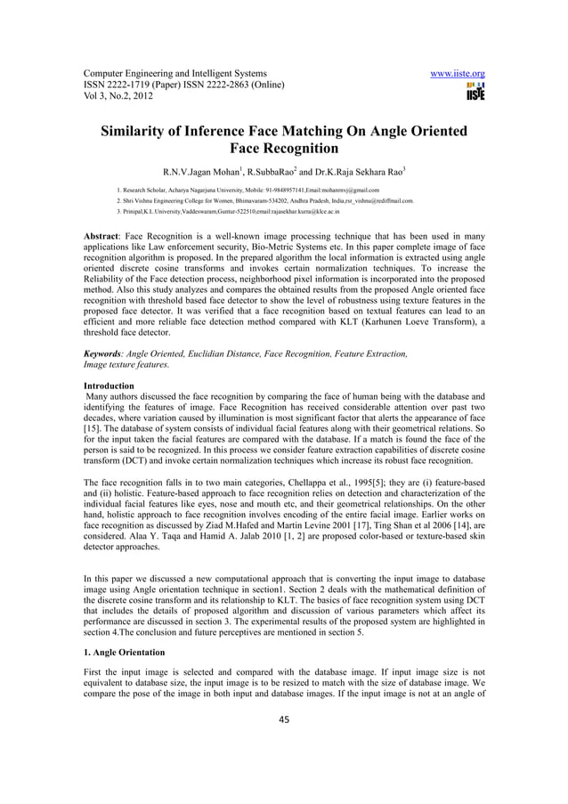 Similarity of inference face matching on angle oriented | PDF