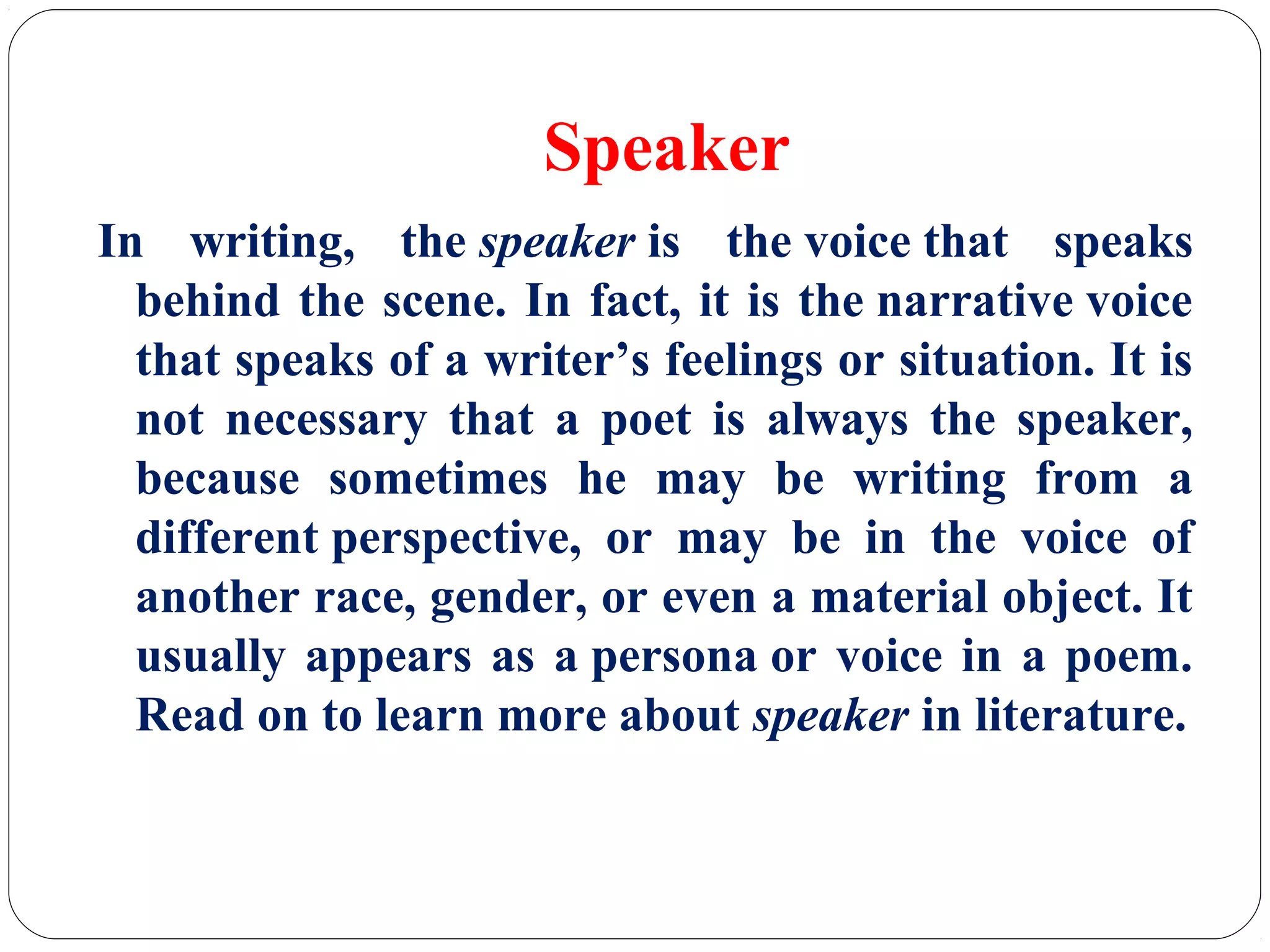 Simile, metaphor, alliteration, assonance, speaker and personification basic literary terms ...