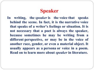 Simile, metaphor, alliteration, assonance, speaker and personification ...