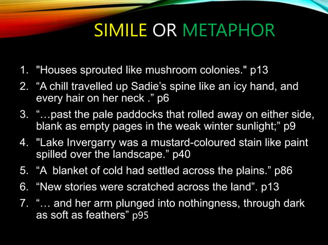Similes and Metaphors with examples from "Crow Country" | PPT