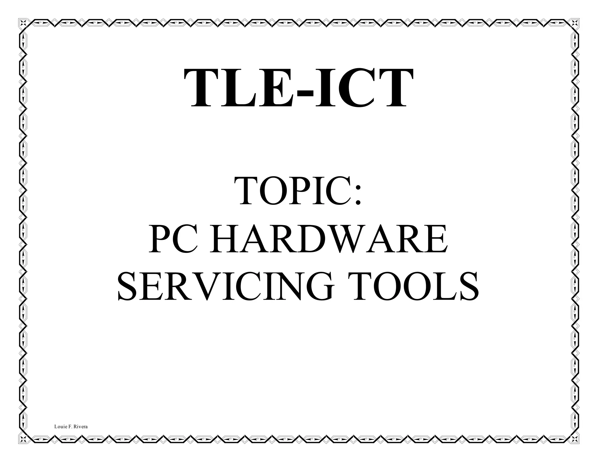 Sim in ICT four categories of pc hardware servicing hardware tools | DOCX