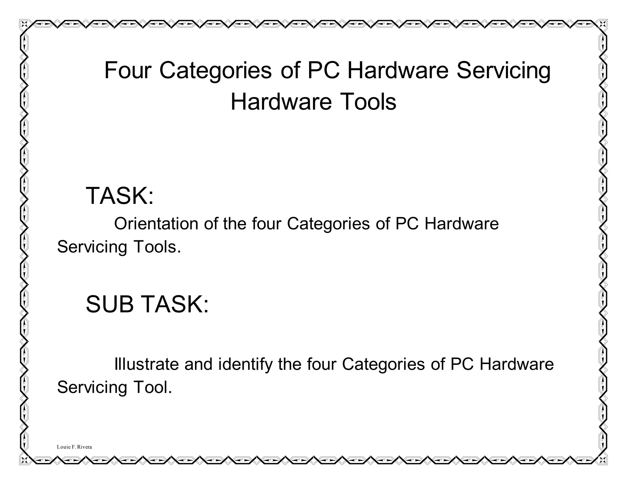 Sim in ICT four categories of pc hardware servicing hardware tools | DOCX