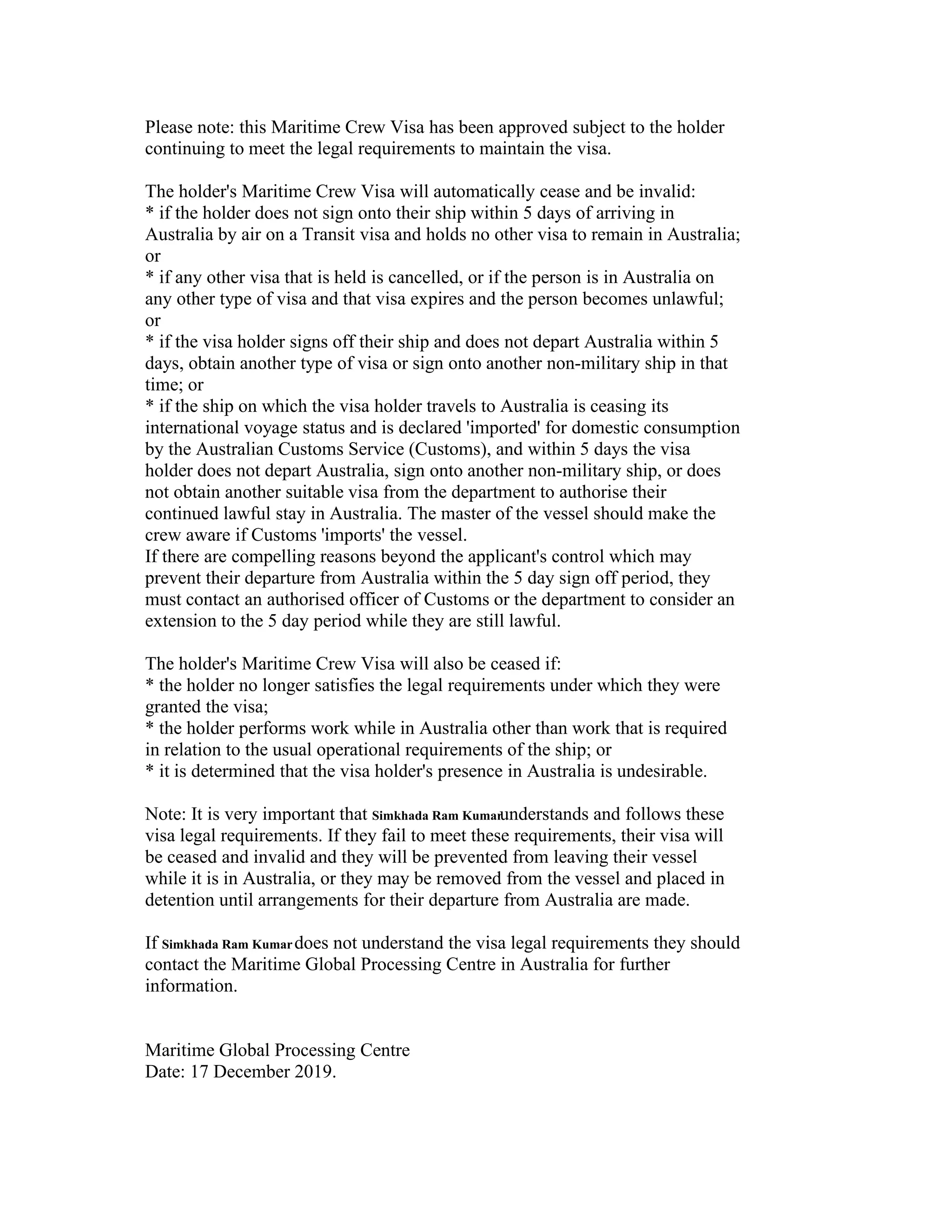 Simkhada ram kumar e visa | PDF | Australia and Oceania Travel | Travel ...