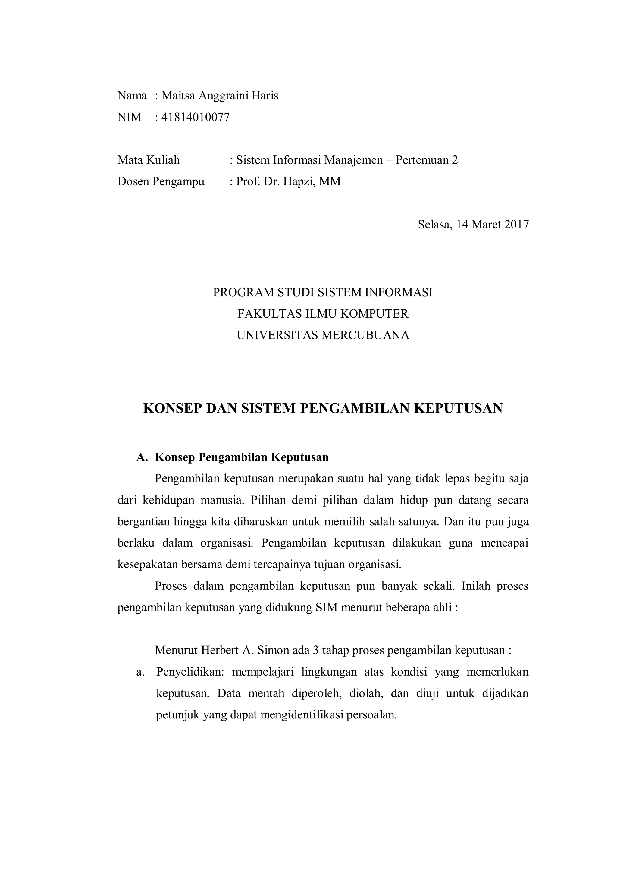 Konsep & Sistem Pengambilan Keputusan | PDF Konsep & Sistem Pengambilan Keputusan | PDF